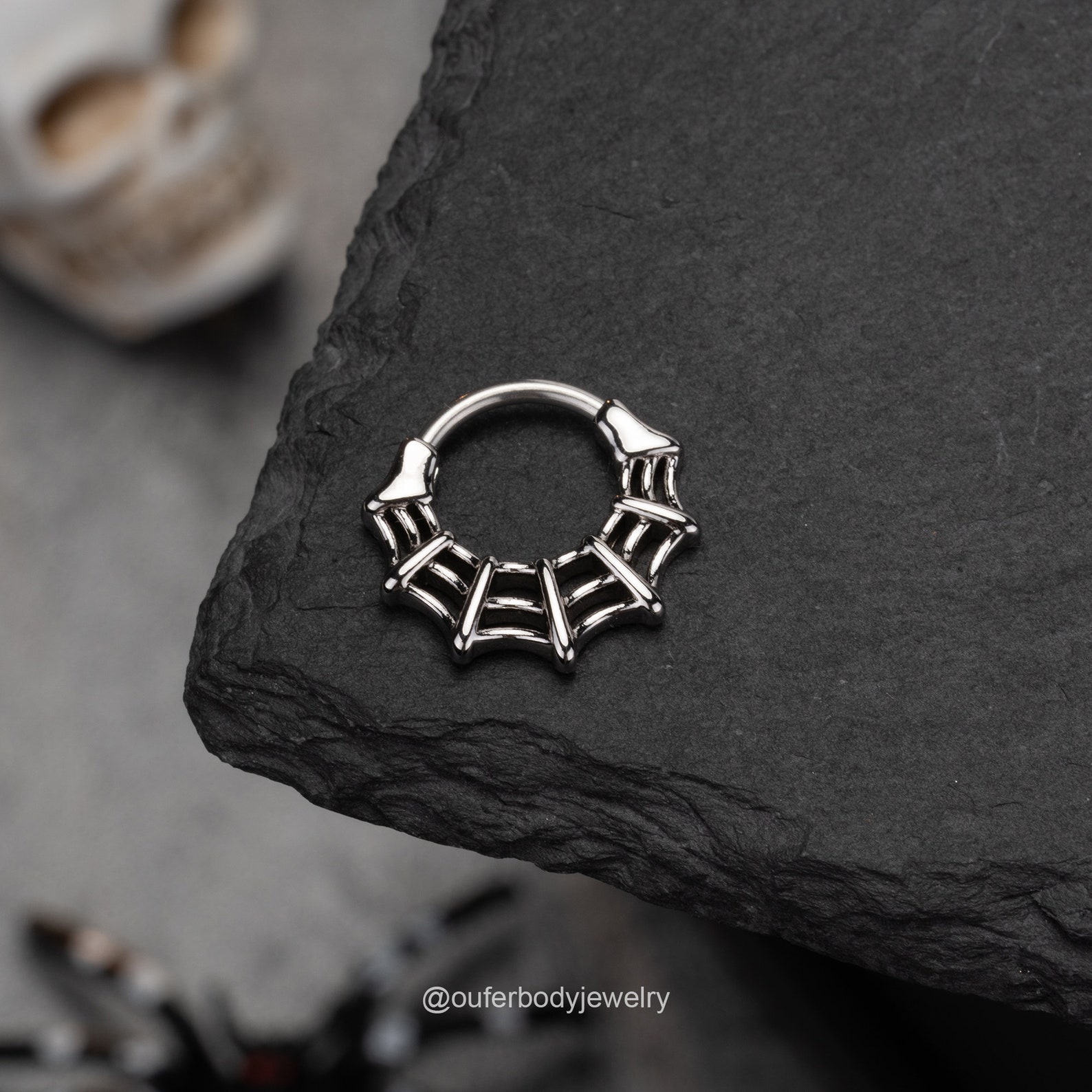 16G Spider Web Septum Ring Black Silver Clicker/cartilage/helix Earring ...