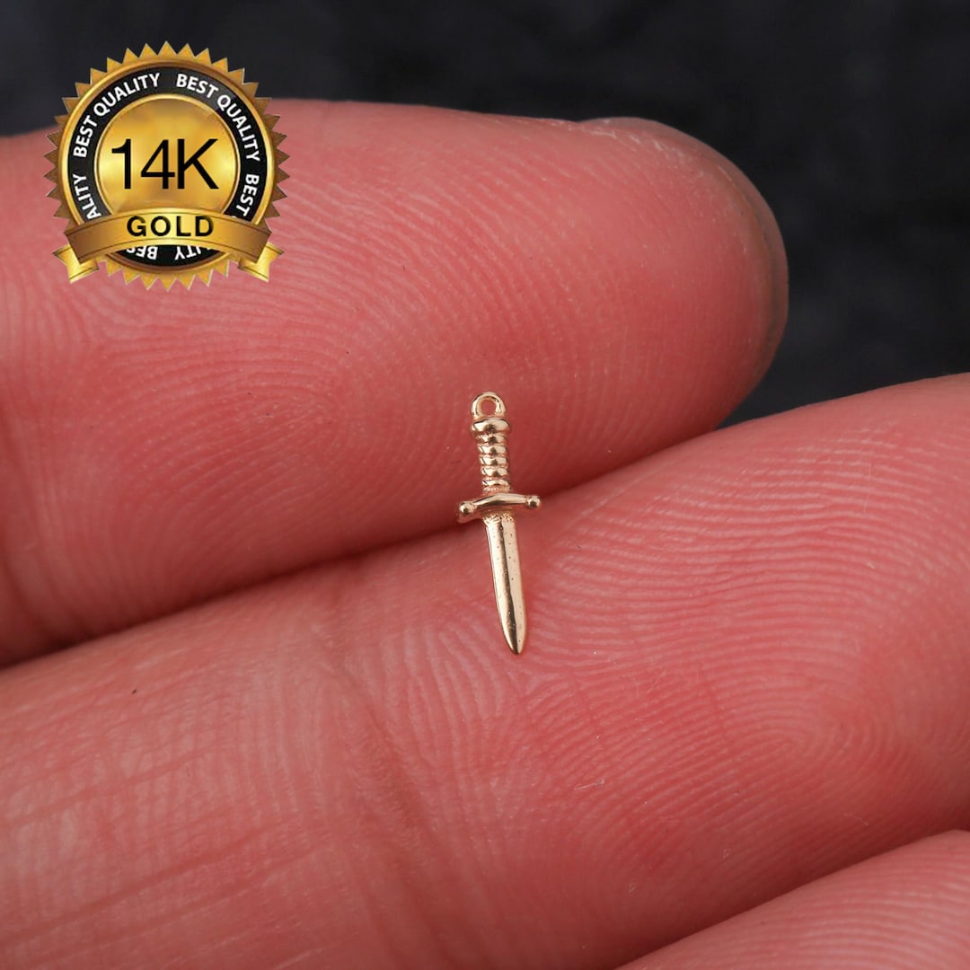 14k Gold Dagger Threadless Push-in Labret/nose/tragus/cartilage/conch ...