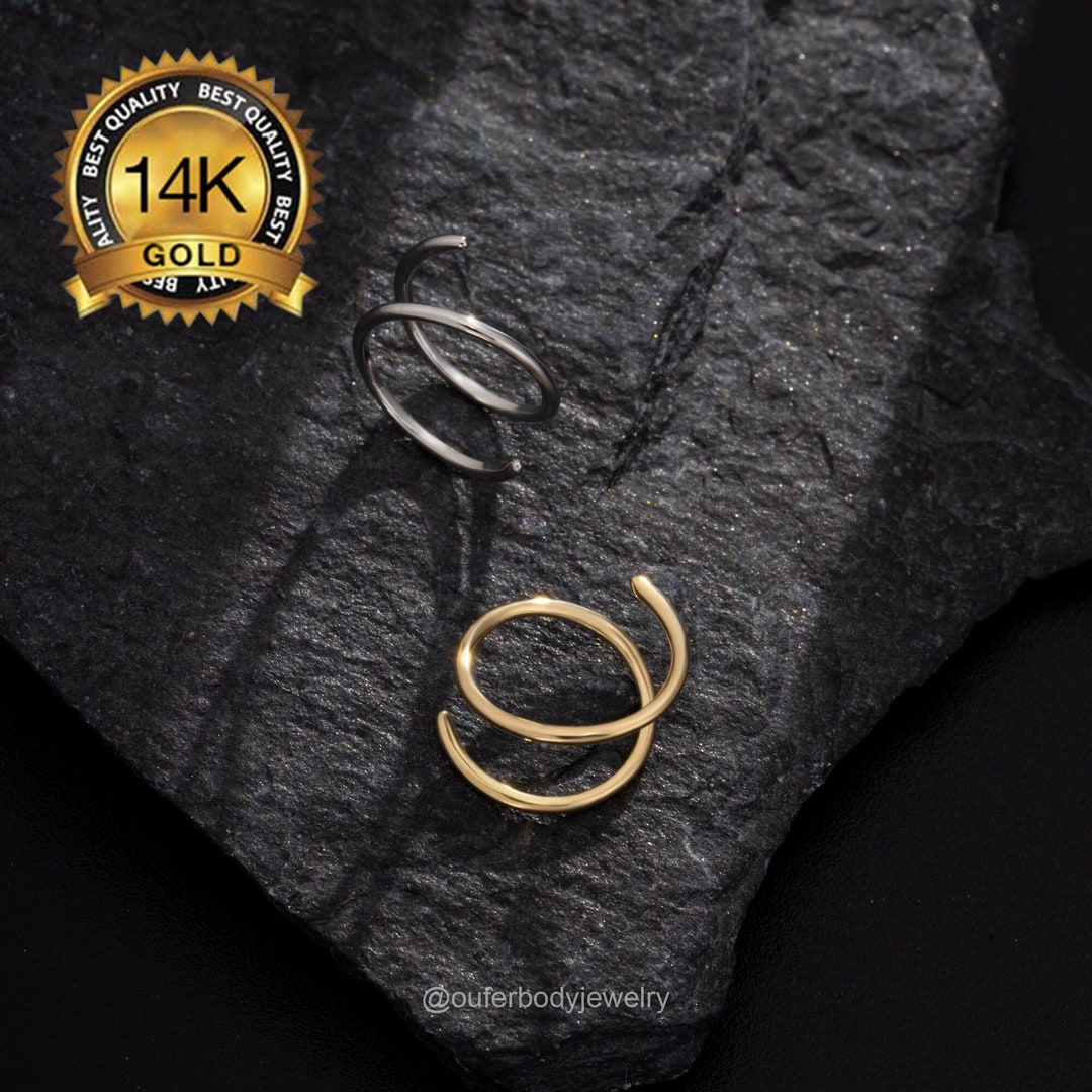 14K/9K Gold 20G/18G Double Hoop Nose Ring Single Pierced/silver Gold ...