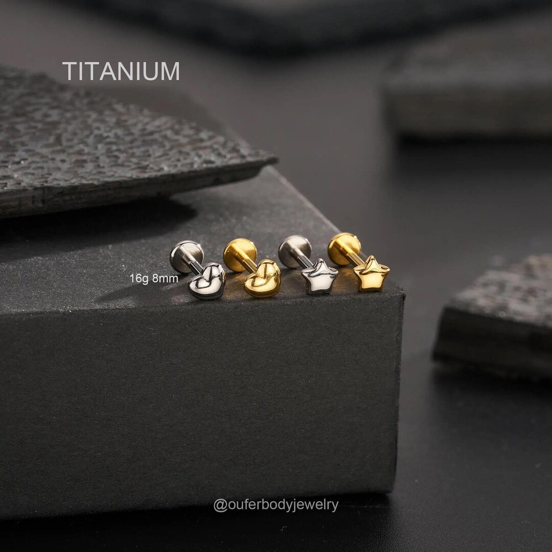 16G 8mm Implant Grade Titanium Labret Stud,internally Threaded Star ...
