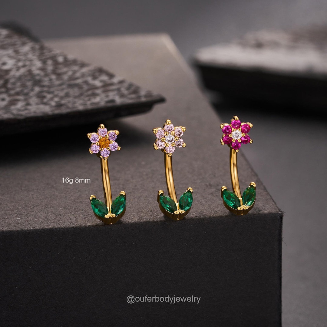 16G 8mm Flower Curved Barbells, Pink/purple/ruby Rook Piercings ...