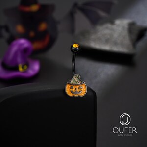Glitter Pumpkin Belly Button Ring – 14G Halloween Navel Jewelry | Jack ...