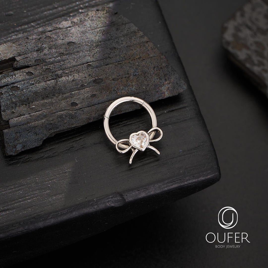 16G Tiny Bow-knot Heart CZ Septum Ring/daith Earring/1pcs - Etsy