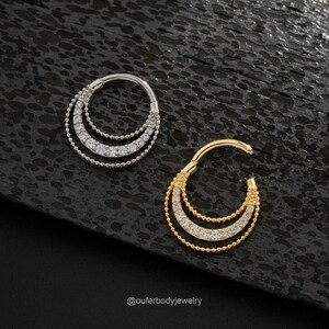 16G Triple Lined Septum Ring/layered Septum Hoop/stack Septum Jewelry ...