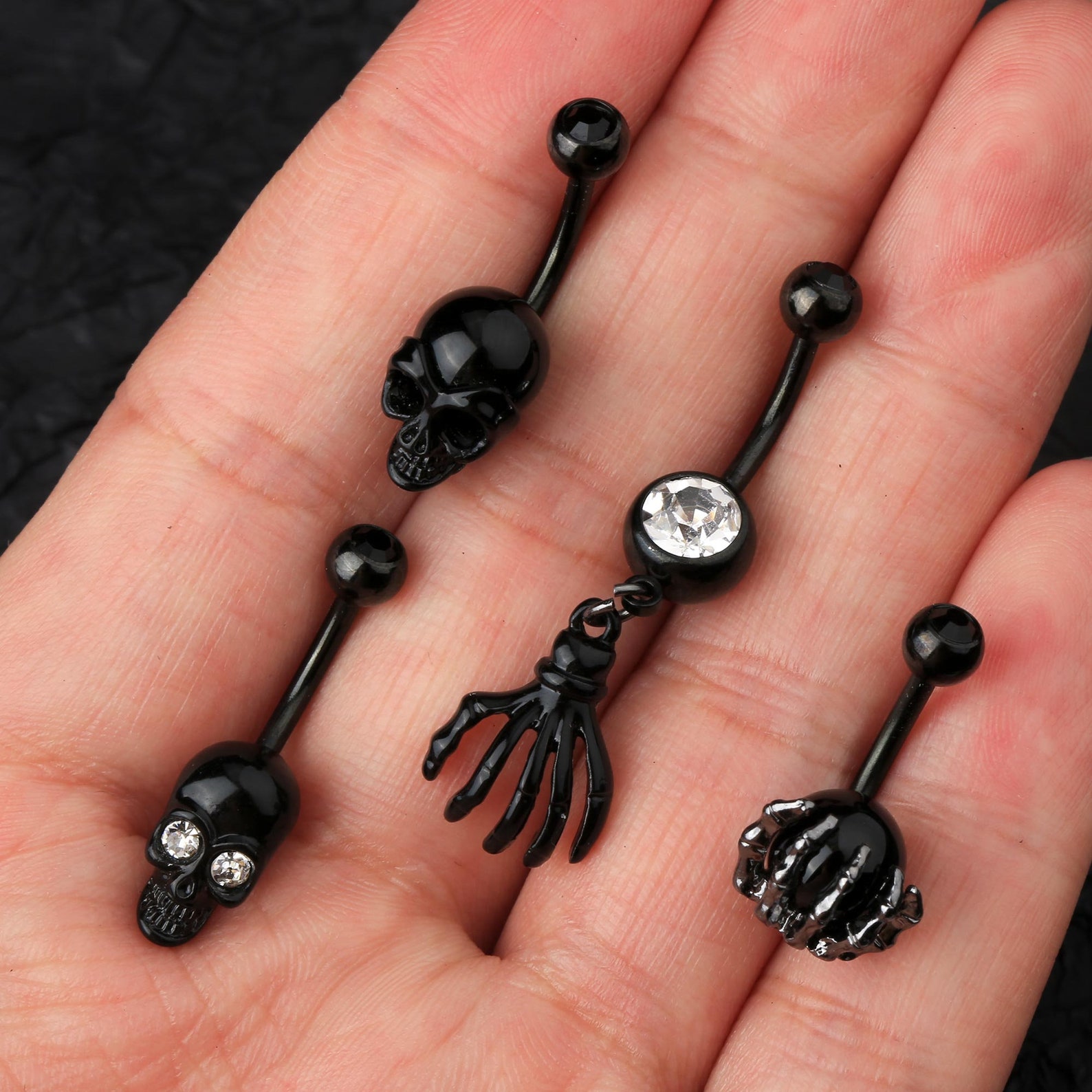 14G Black Skull Belly Button Ring Set/Halloween Belly | Etsy