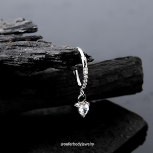 20G 18G Dangle Heart Nose Ring/cartilage Hoop Earrings/minimalist ...