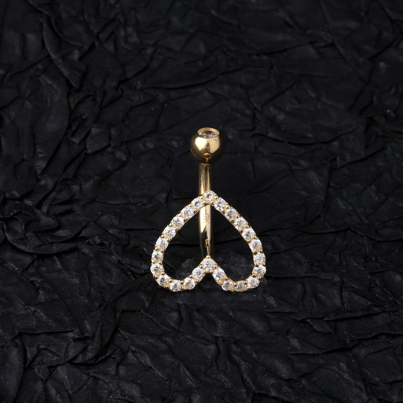 14K & 9K Solid Gold Reverse Belly Ring/cz Sparkly Belly Piercing/top ...