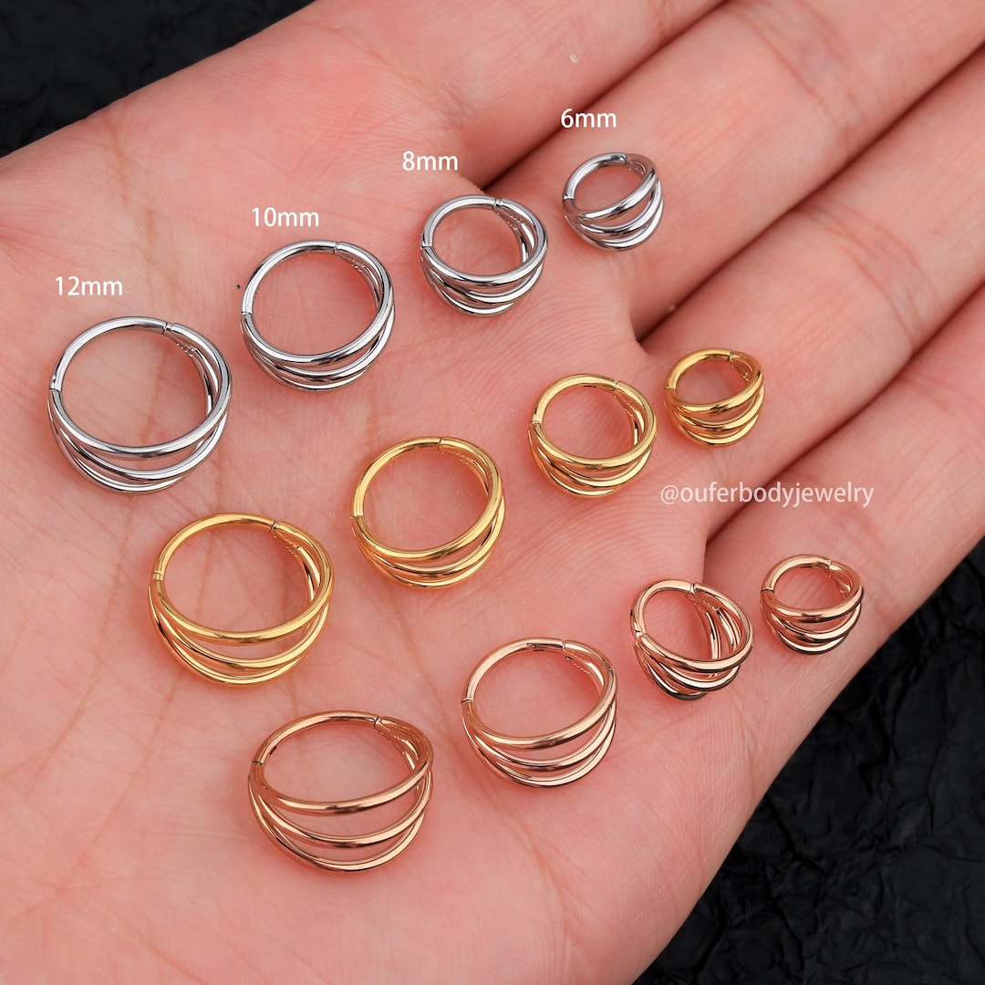 16G Triple Ring Cartilage Hoop/hinged Hoop Earring/tragus Hoop/daith ...