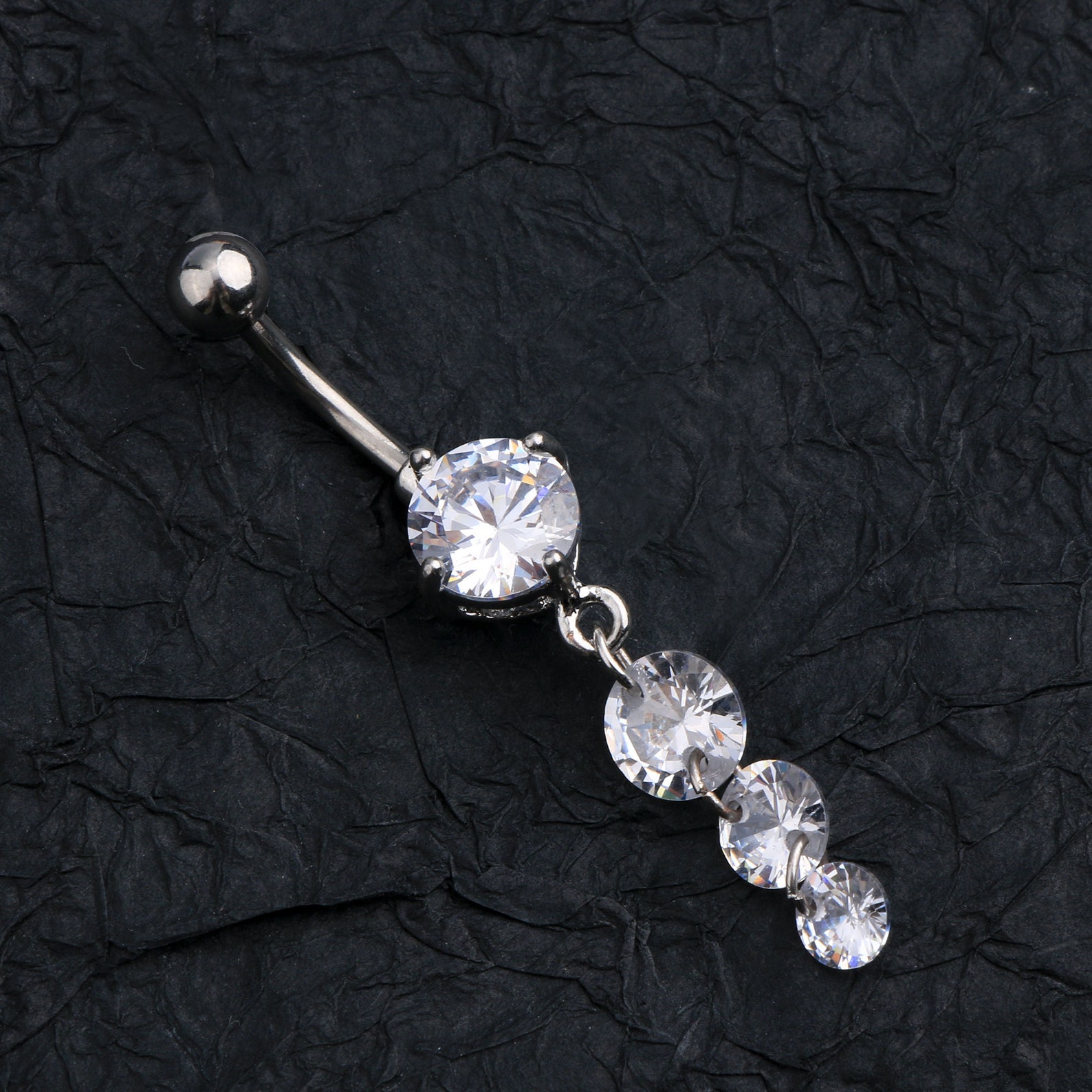 14G Round Clear CZ Dangle Belly Button Rings/ 14G Stainless - Etsy