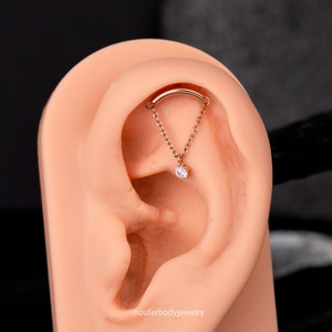 16G Dangle Cartilage Earring Stud/hidden Helix Piercing/conch Piercing/curved Bar Piercing ...