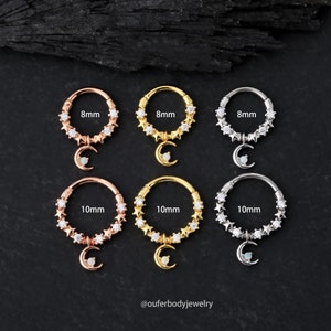 16G Moon Dangle Septum Ring/daith Earrings/helix Hoop/septum Clicker ...