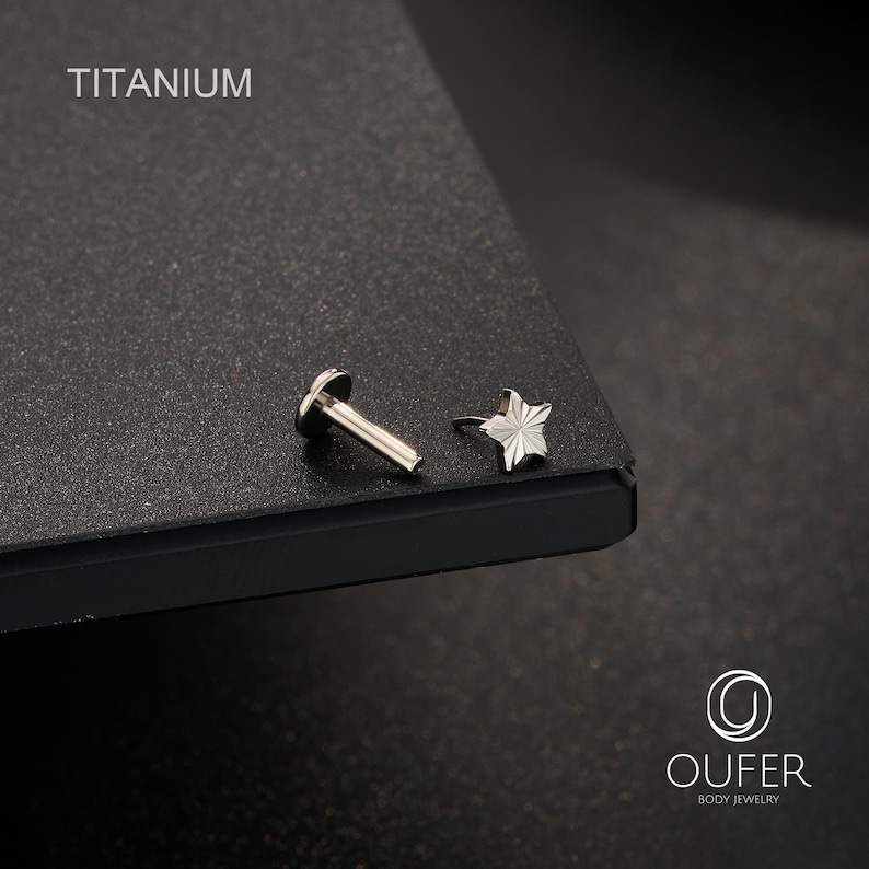 TITANIUM Star Diamond-cut Threadless Stud Earring – 16G/18G/20G, Push ...