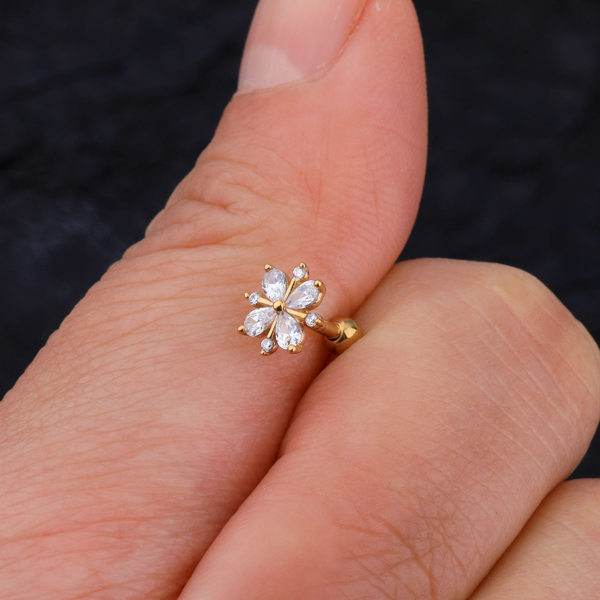 14K Solid Gold Flower Cartilage Piercing/helix Stud/rook Stud/tragus ...