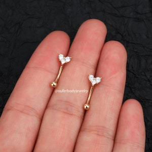 14K Solid Gold Heart Eyebrow Ring/rook Barbell/rook Earrings/curved ...