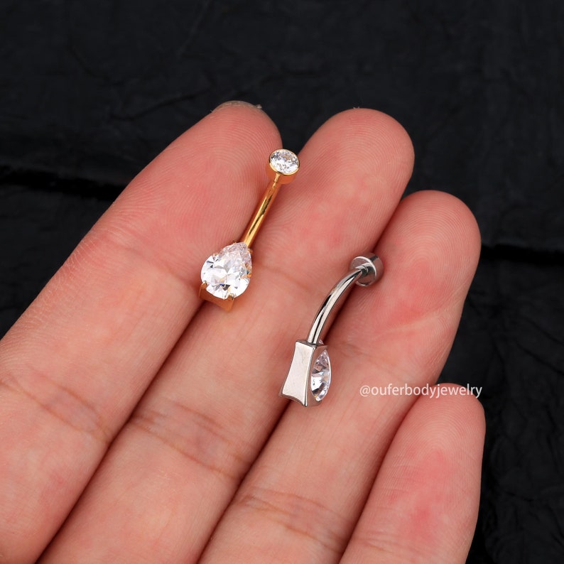 14G Titanium Teardrop Belly Button Ring/cz Navel Ring/belly - Etsy