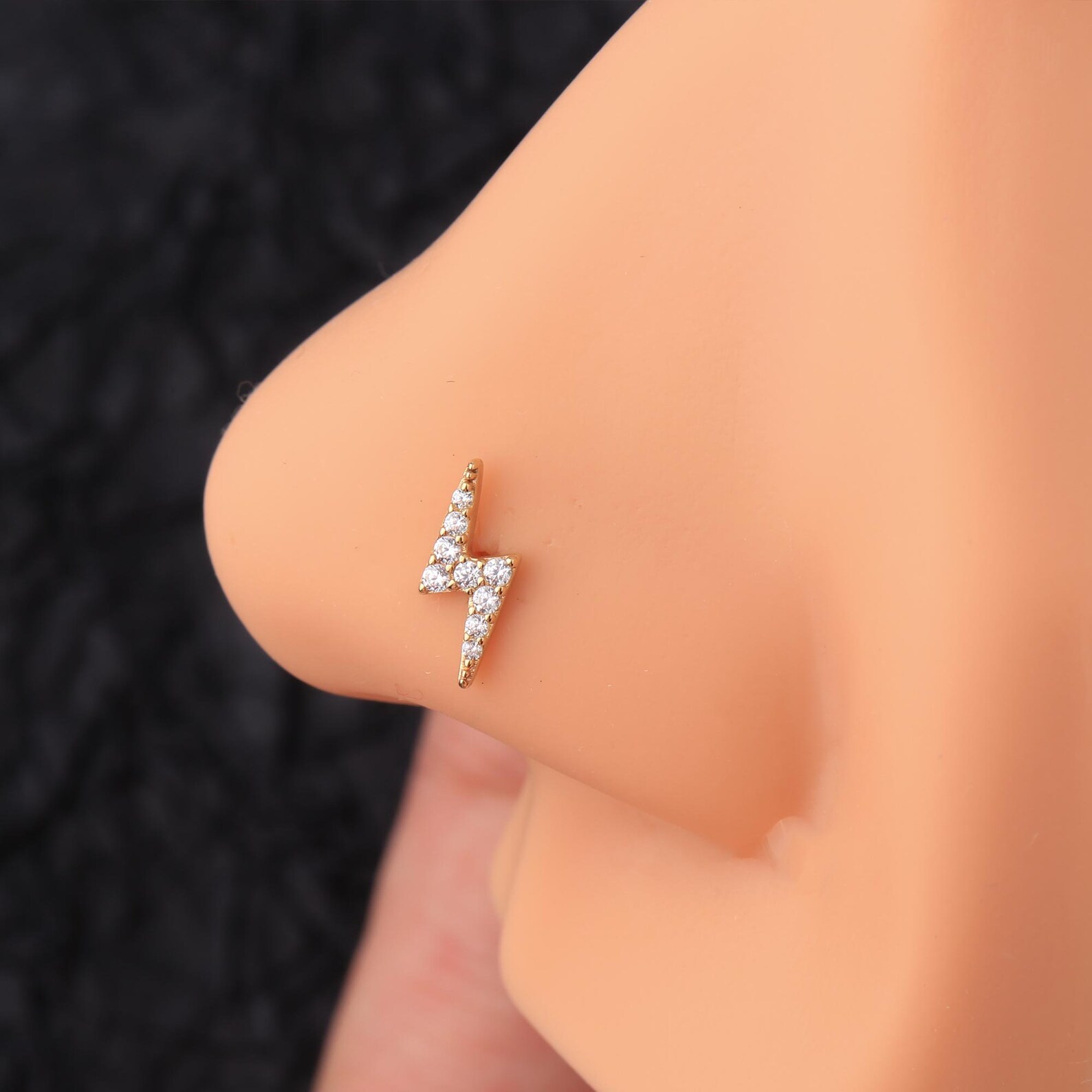 14k Solid Gold Lightning Bolt Cartilage Earring/threadless Push Pin ...