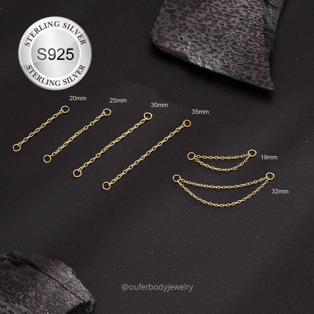 925 Sterling Silver Dangle Chain Attachment, Double Chain Piercing With ...
