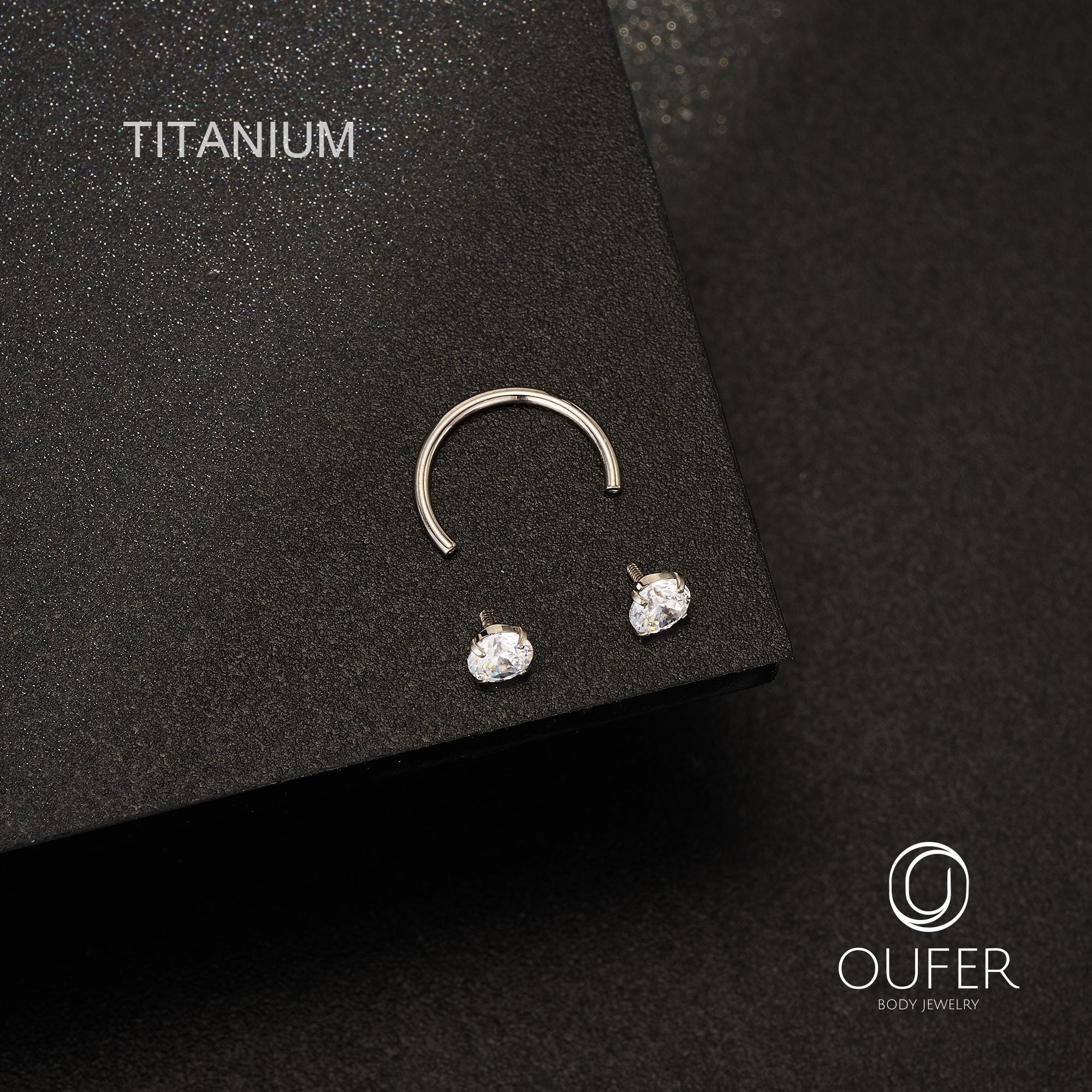 20G TITANIUM Clear CZ Horseshoe Nose Ring/internally Threaded Nostril ...