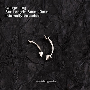 2PCS 16G 18G Titanium Internally Threaded Spike Eyebrow Rook Rings/rook ...