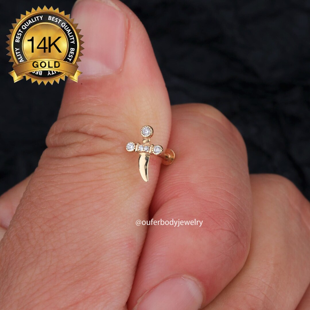 14K Solid Gold Dagger Threadless Push-in Labret/cartilage Stud/nose/tragus/conch/helix Piercings ...