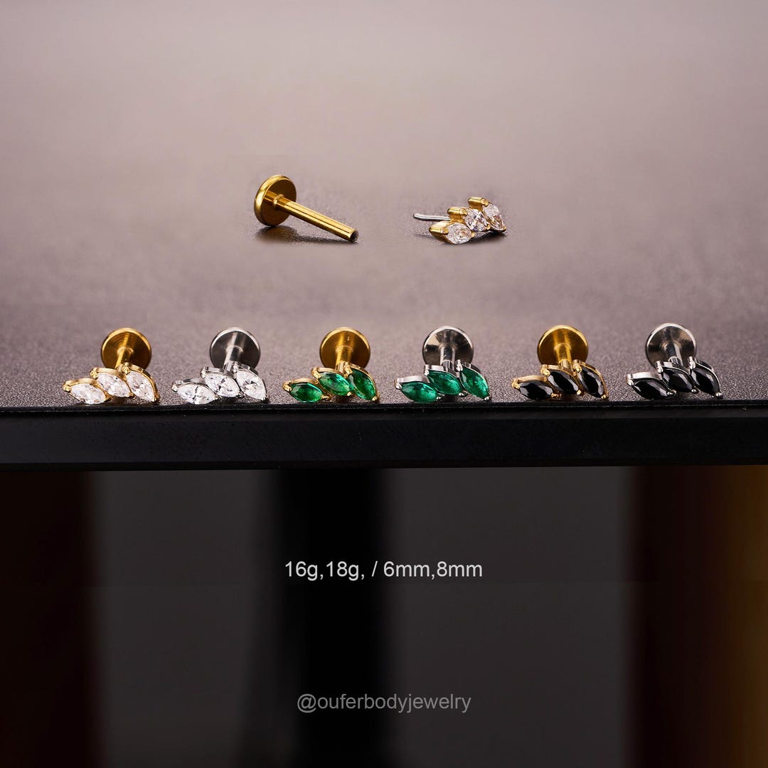 16G/18G Threadless Opal/cz Climber Stud/gold Emerald Cartilage Stud/push Pin Labret Stud/nose ...