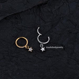 16G CZ Dangle Star Daith Hoop/cartilage Hoop/helix Hoop/huggie Hoop ...