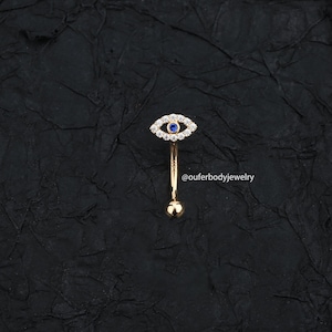 14K Solid Gold Evil Eye Eyebrow Ring/rook Barbell/curved Barbell/rook ...