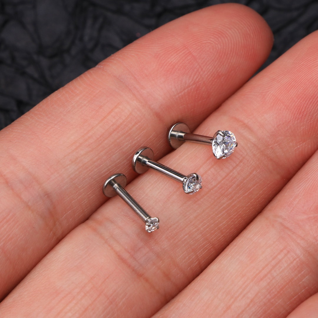16G Titanium Tiny White CZ 8mm Labret,tragus Cartilage Piercing/ear Stud /conch Stud/cartilage ...