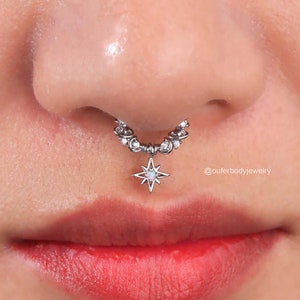 16G Star/moon/planet Dangle Septum Ring/daith Earrings/helix Hoop ...