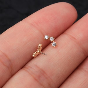 14k Solid Gold CZ Cartilage Piercing/threadless Push-in Labret/nose ...