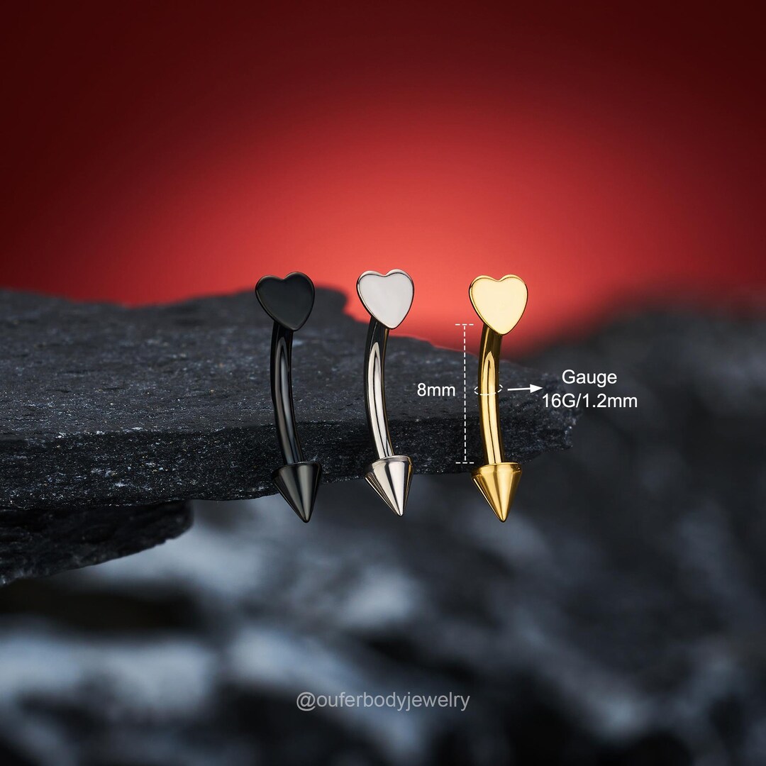 16G Titanium Heart Spike Vertical Labret/eyebrow Ring/rook Barbell ...