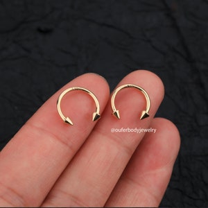 14K Solid Gold Spike Septum Ring/pointed Cone Horseshoe Ring/daith ...