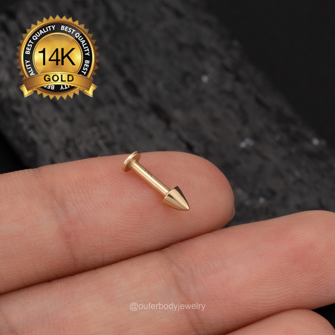 14K Solid Gold Tiny Spike Threadless Flat Back Earrings/nose Stud ...