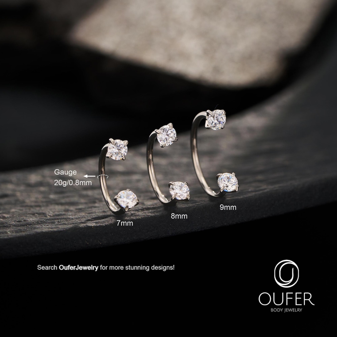 20G 18G Push Pin Clear CZ Horseshoe Nose Ring/threadless Half Hoop Nose ...
