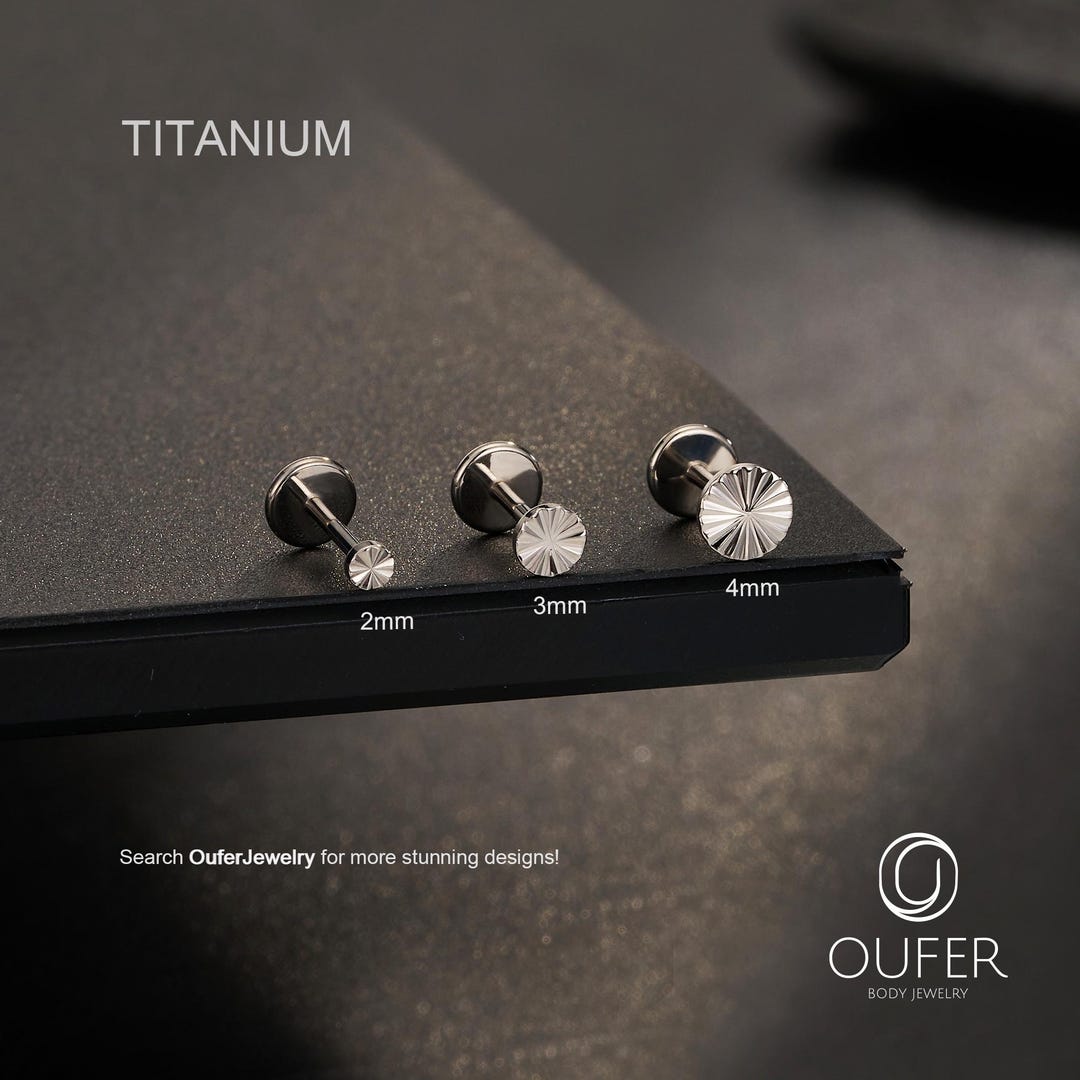 16G/18G/20G Titanium Flat Disc Diamond-cut Threadless Push Pin Labret ...