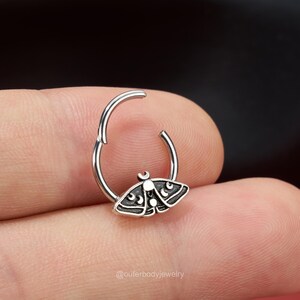 16G Retro Moon Phase Moth Hinged Segment Septum Ring/septum Hoop ...