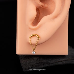 16G Dangle Cartilage Earring Stud/hidden Helix Piercing/conch Piercing/curved Bar Piercing ...