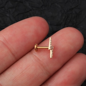 14k Solid Gold Lightning Bolt Cartilage Earring/threadless Push Pin Labret Stud/threadless End ...