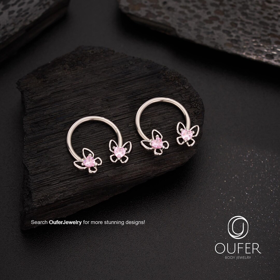 16G Butterfly Pink CZ Septum Ring/daith Earring/septum Piercing/nose ...