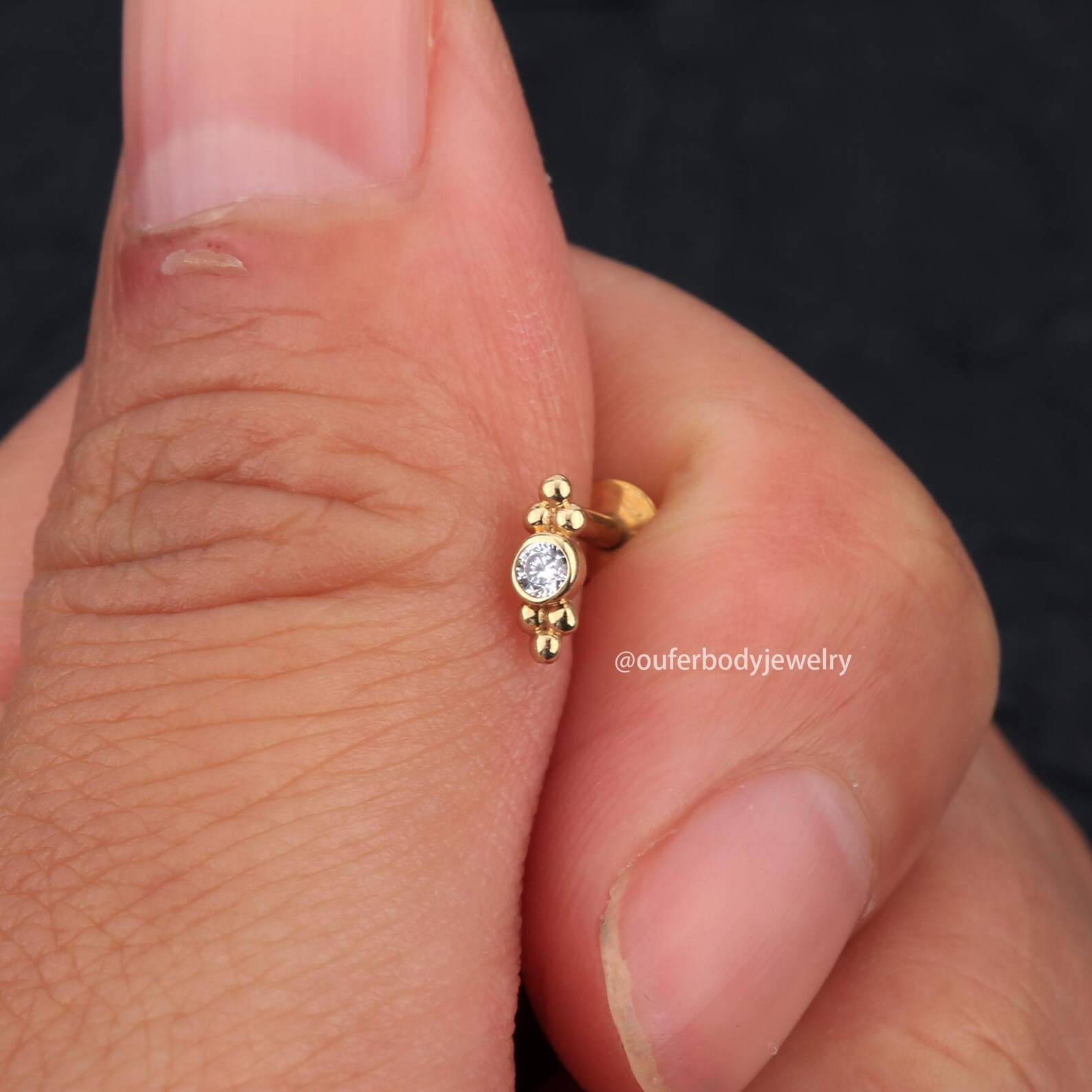 14K Gold CZ Beads Threadless Push Pin Labret Stud/nose/tragus/cartilage ...