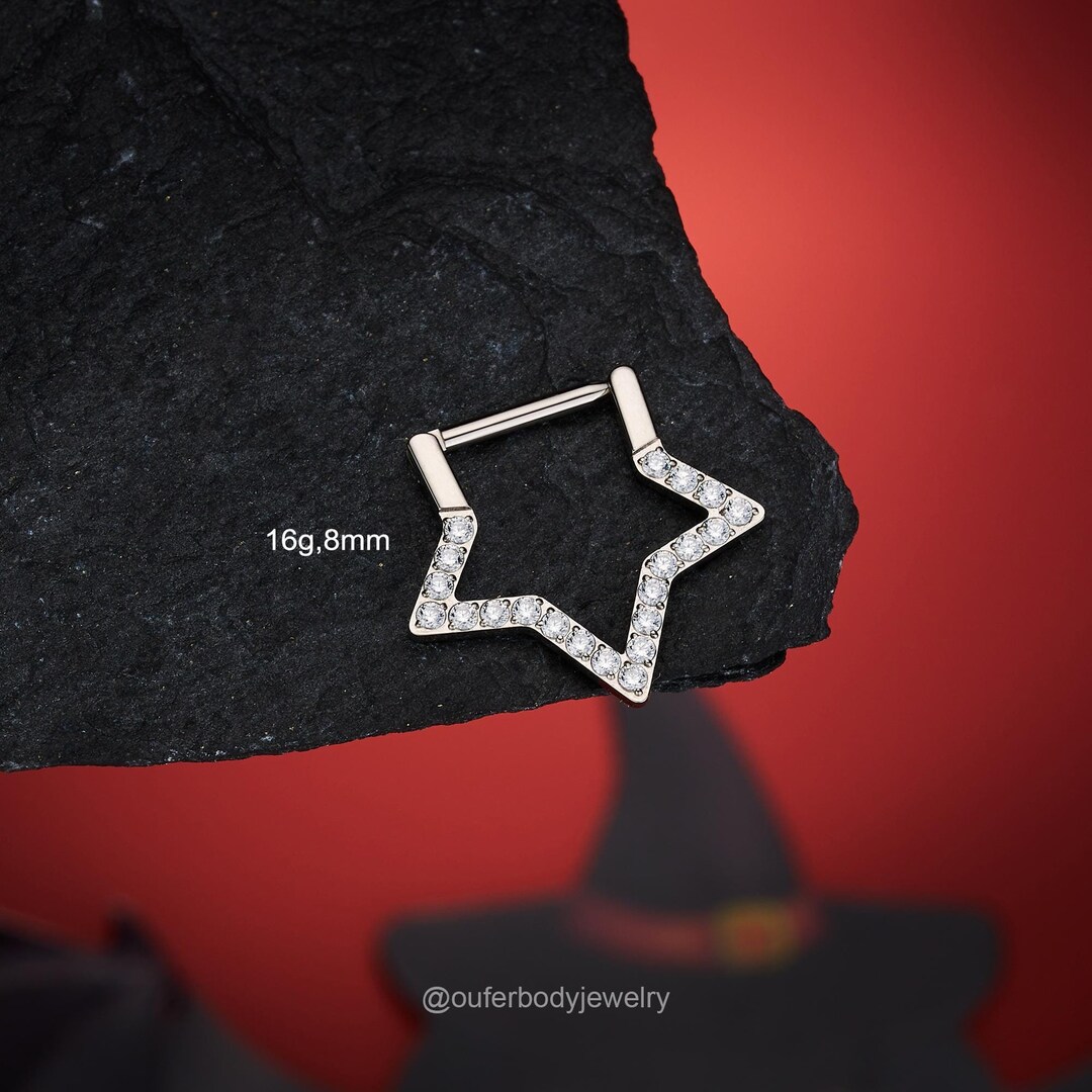 16G Titanium Paved CZ Star Septum Ring/septum Jewelry/septum Piercing ...