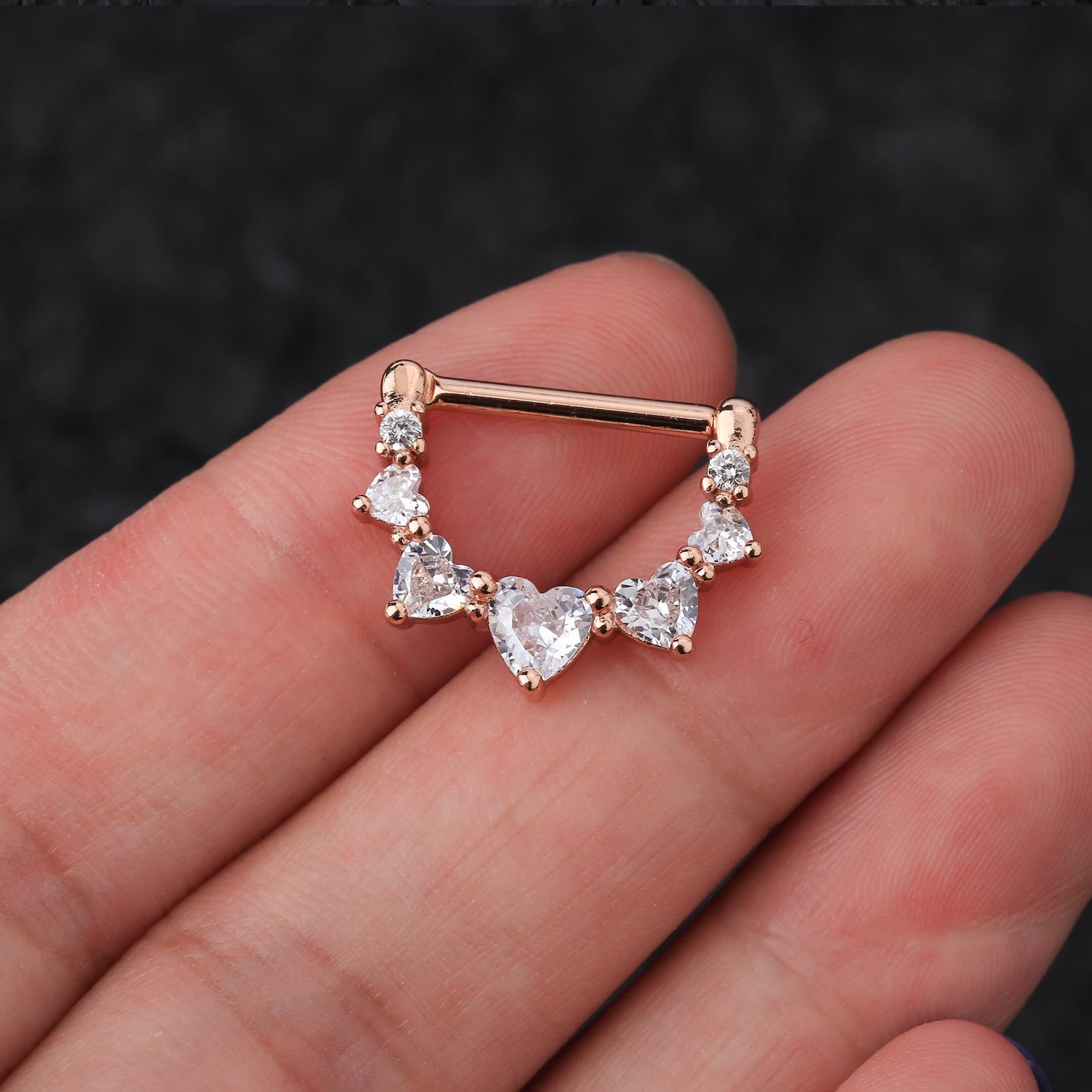 2pcs 14G Rose Gold CZ Nipple Clicker Jewelry/crystal Hearts - Etsy