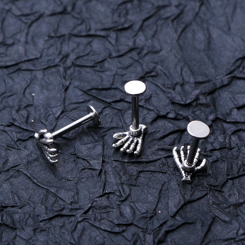 16g Skeleton Silver Skull Hand Lip Cartilage Ear Cuff Ring/ - Etsy