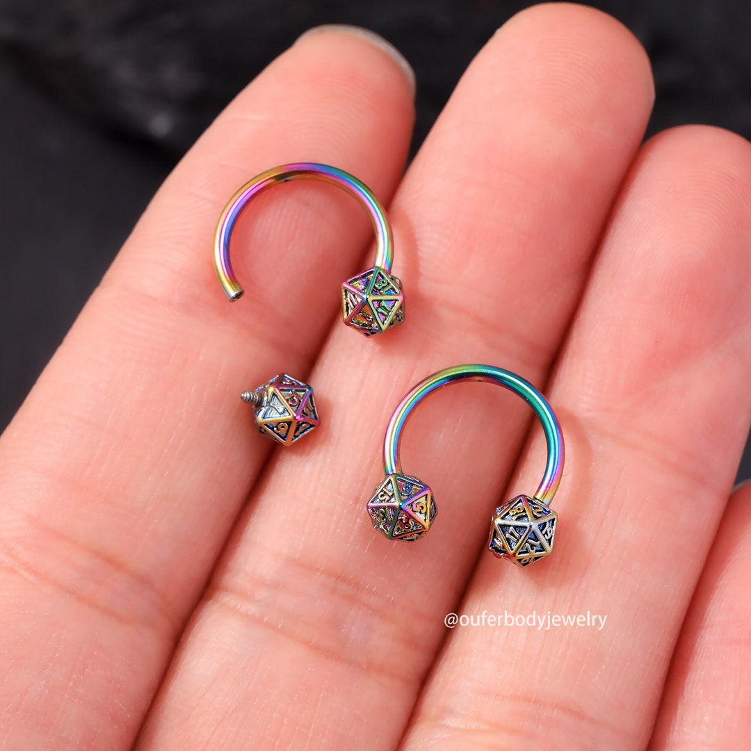 16G DND Dice Internally Threaded Septum Ring/horseshoe Ring/d20 Septum ...