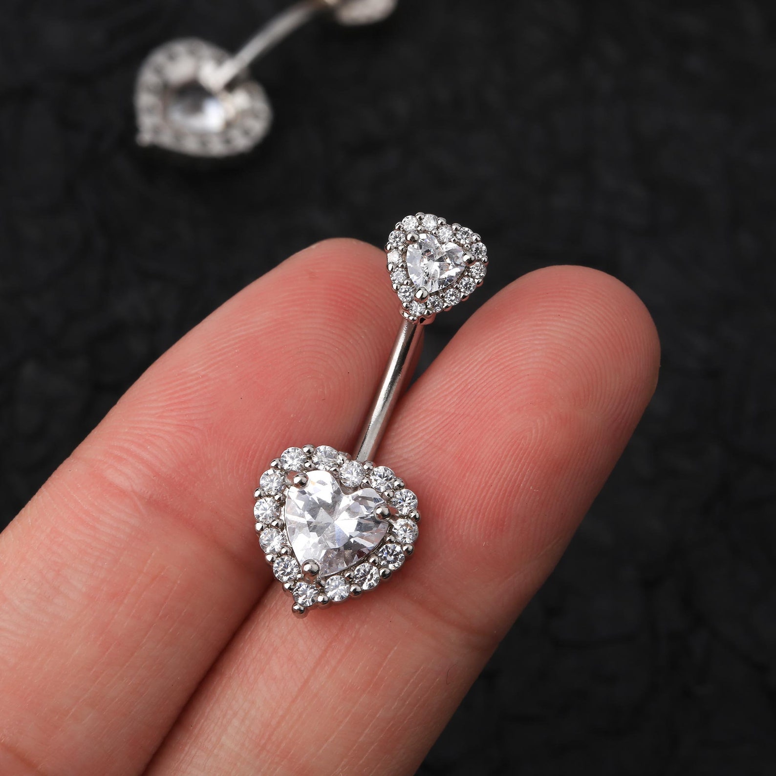 14G 316L Stainless Steel Double CZ Heart Belly Button Ring - Etsy