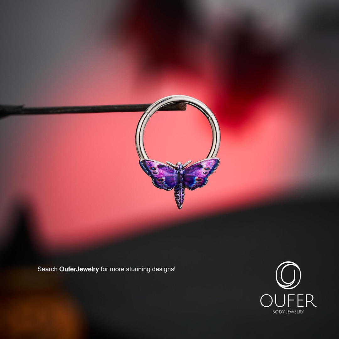 16G Purple Moth Hinged Segment Septum Ring/septum Hoop Clicker ...