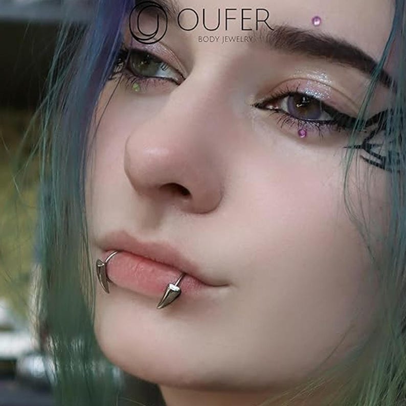 2PCS 316L Stainless Steel Fake Lip Ring, Vampire Fangs Lip Cuff ...