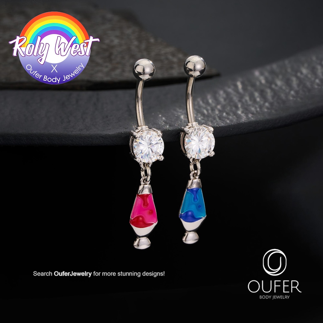 Oufer X Roly Glow in the Dark Night Lamp Dangle Navel Ring/14g Blue ...