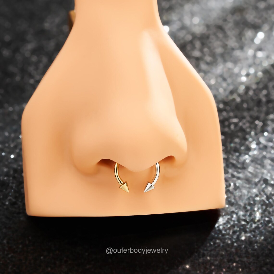 14K Solid Gold Ball/spike Horseshoe Septum Ring/nose Ring/daith ...