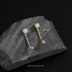 14K Gold Round Opal Curved Barbell/16g Rook Earring/eyebrow Piercing ...